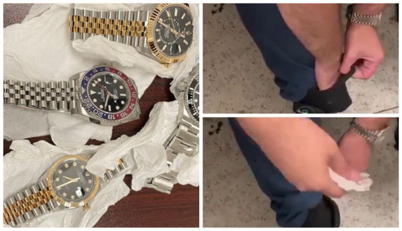 യാത്രക്കാരന്‍ സോക്സിനുള്ളില്‍ ഒളിപ്പിച്ച വിലയേറിയ വാച്ചുകള് ...