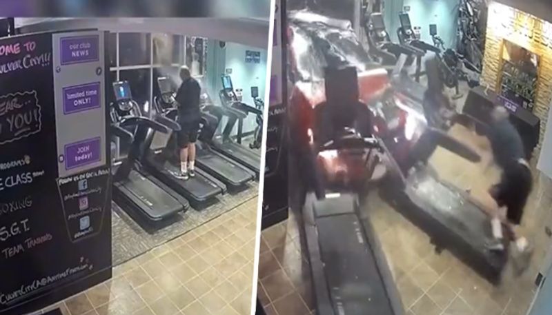 Speeding car crashes into a gym, hits man on treadmill; horrifying ...