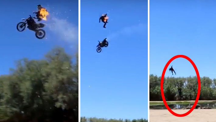 Bike Stunt Fail : कपड़ों पर आग लगाकर बाइकर ने लगाई लंबी छलांग, लेकिन ...