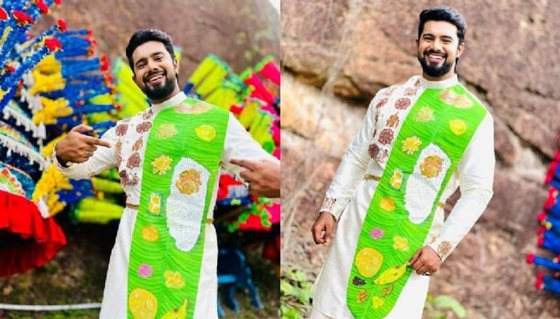 തൂശനിലയിൽ വിളമ്പിയ സദ്യ! വസ്ത്രത്തിൽ വ്യത്യസ്‍തതയുമായി നലീഫ് ജിയ ...