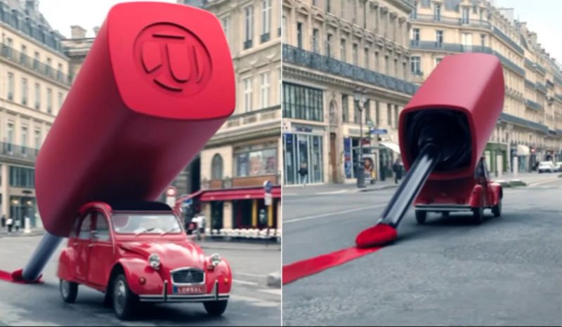 Beauty brand gets creative! Giant-size lipstick paints the town red ...