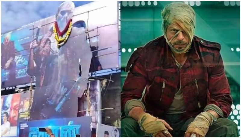 Jawan: Shah Rukh Khan's posters decorated with flower garlands in ...