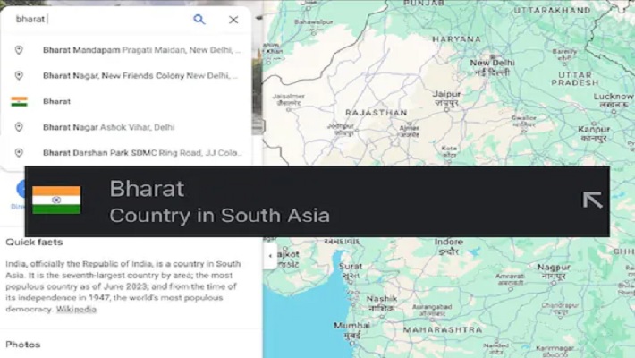 In a significant change, 'Bharat' appears on Google Maps alongside ...