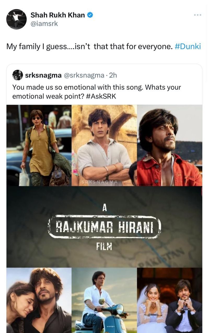 #AskSrk Session: Shah Rukh Khan talks about his movie Dunki, parents, favourite Punjabi dish and ...