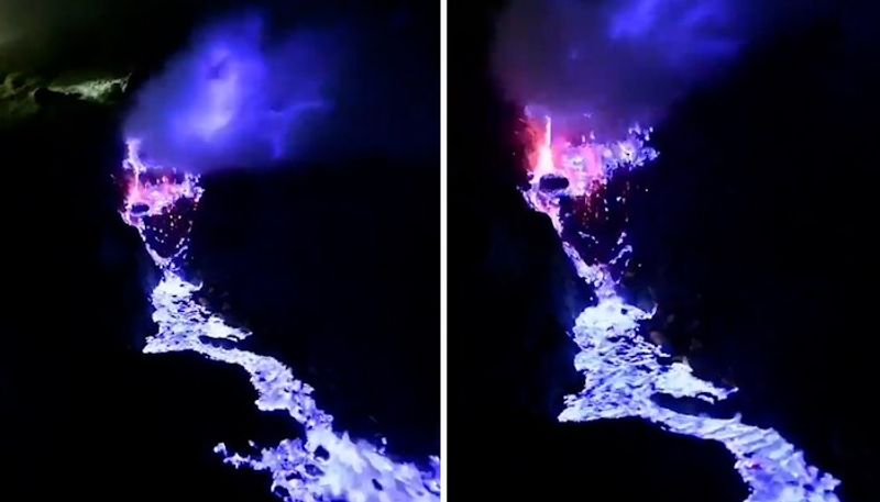 Mystical glow: Video of electric blue flames erupting from Indonesia's ...