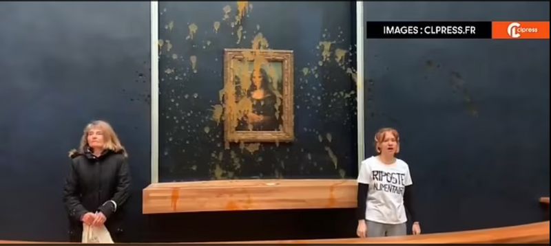 Climate activists splash tomato soup on iconic Mona Lisa painting in ...