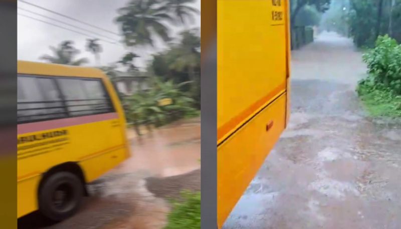 The school bus got stuck in the water gushing through the bridge; 25 students were evacuated ...