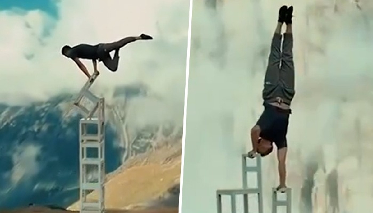 JAW-DROPPING! Kazakh acrobat's balancing act with 3,200-metre chair ...