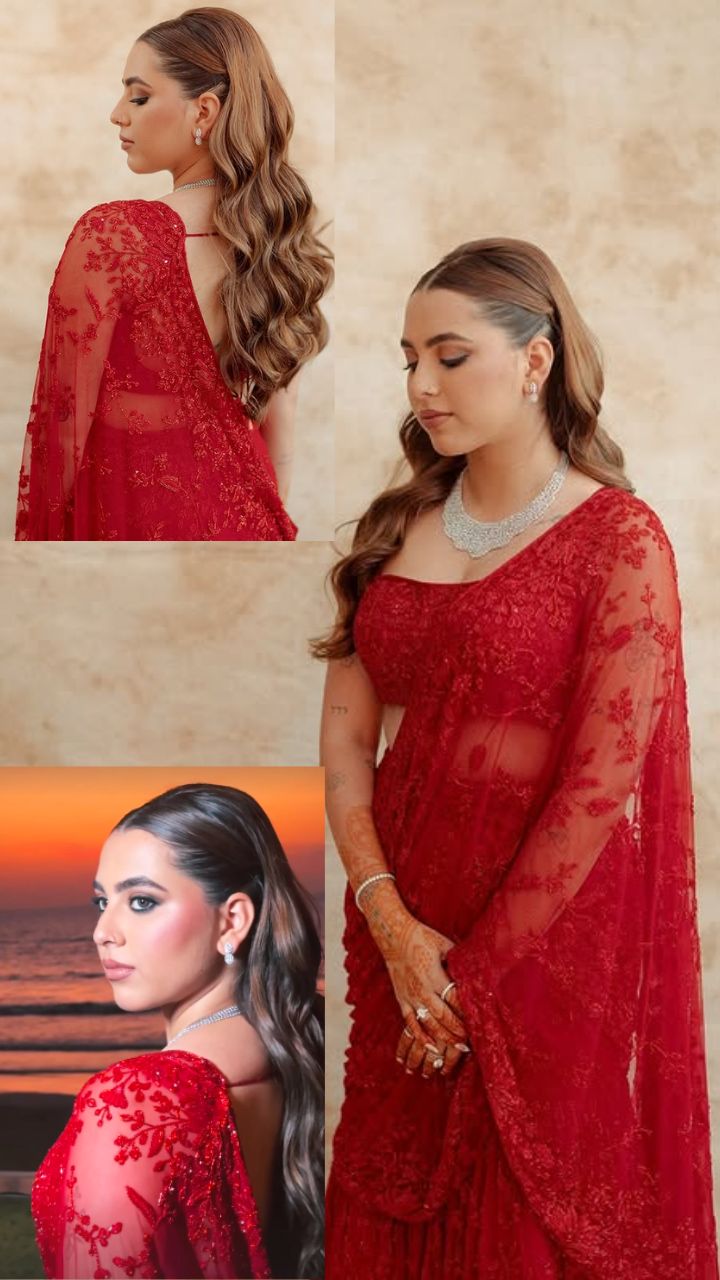 Trendy Red Net Saree| मॉर्डन+ट्रेडिश्नल का बेहतरीन कॉम्बो, फर्स्ट नाइट ...