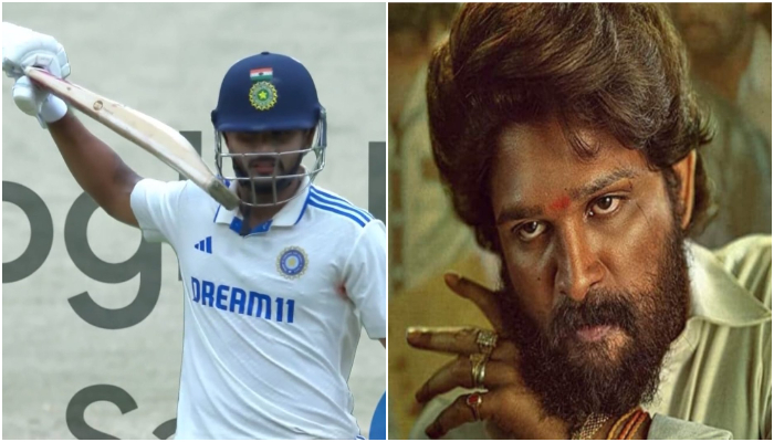 Nitish Kumar Reddy signature Pushpa celebration ಫಿಫ್ಟಿ ಬಾರಿಸಿ ಪುಷ್ಪ ...