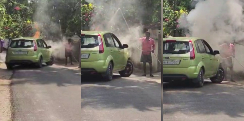 A car caught fire while driving in Kalamassery narrrow escape for ...