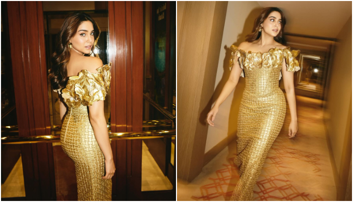 (PHOTOS) Sharvari Wagh shines in a golden off-shoulder gown | Asianet ...
