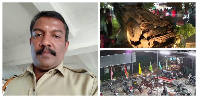 സ്കൂട്ടറിലും കാറിലും ഇടിച്ച് കാർ പോസ്റ്റിലിടിച്ച് തലകീഴായി മറിഞ്ഞു ...