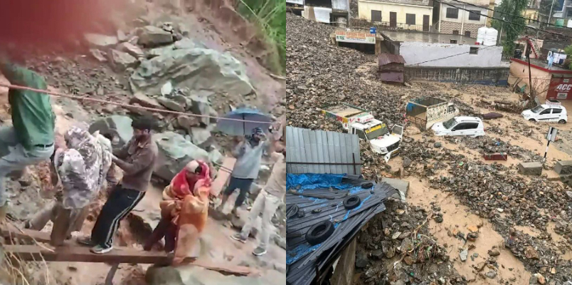 heavy rain triggered a flash flood and landslide in Jammu Kashmir; തുടർച്ചയായ മഴയ്ക്ക് പിന്നാലെ ...